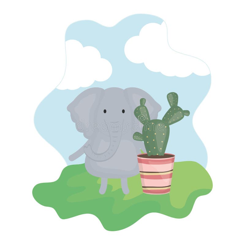 Cute Elephant with Exotic Cactus in Ceramic Pot Stock Vector ...