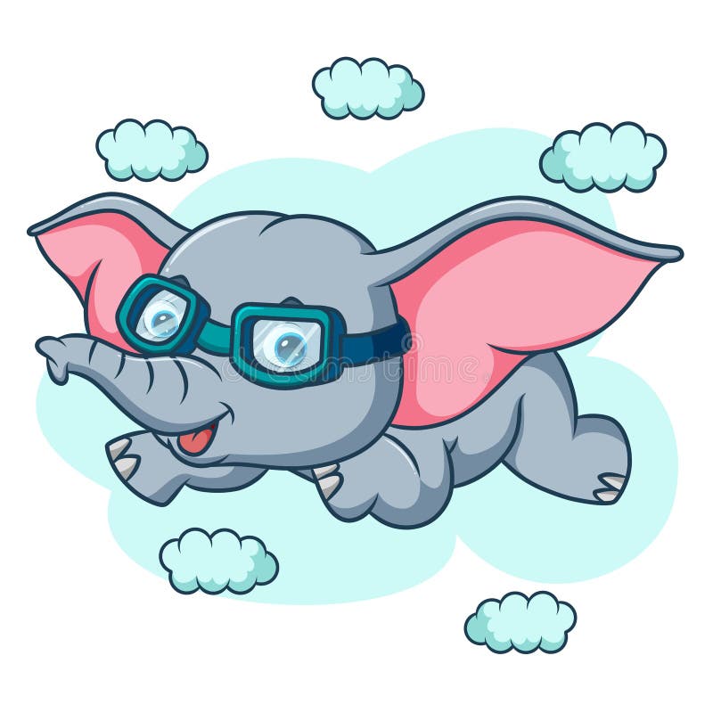The Cute Elephant is Flying on Sky Stock Vector - Illustration of ...