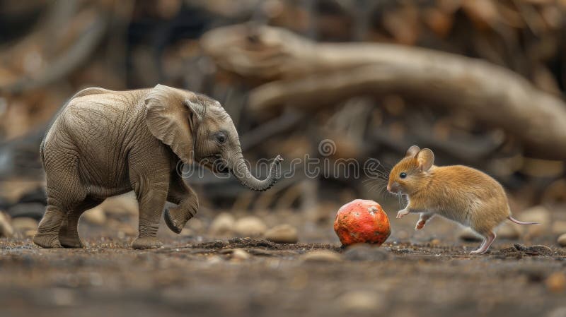 Cute Elephant Frightened by a Tiny Mouse in the Wild Environment Stock ...