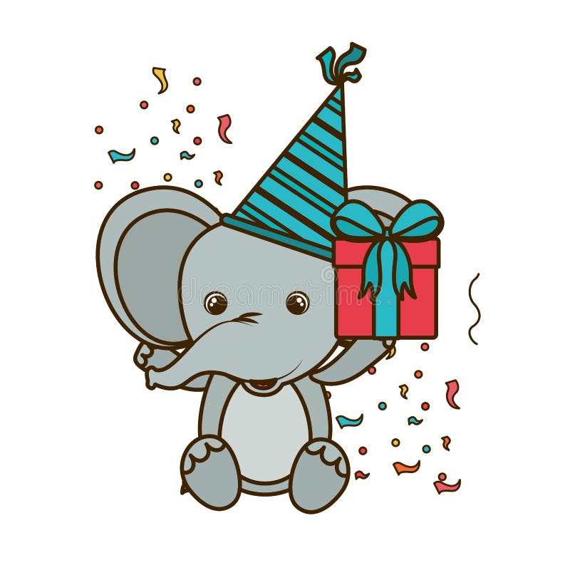 Cute Elephant with Gift Box Stock Vector - Illustration of gift, helium ...