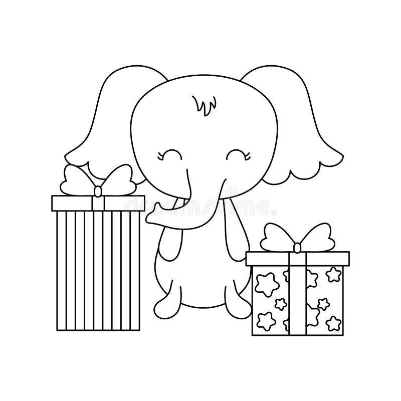 Cute Elephant with Gift Boxes Stock Illustration - Illustration of ...