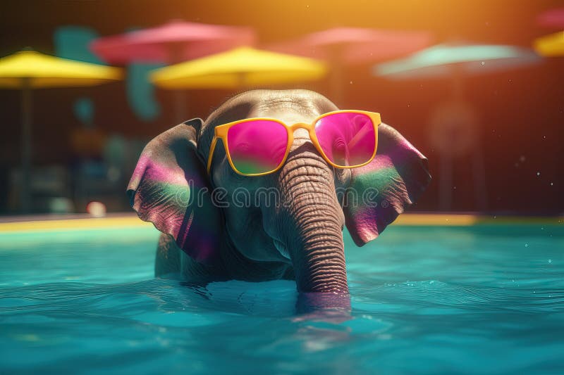 Cute Elephant Having Fun and Swimming in the Pool, Summer Vacation ...