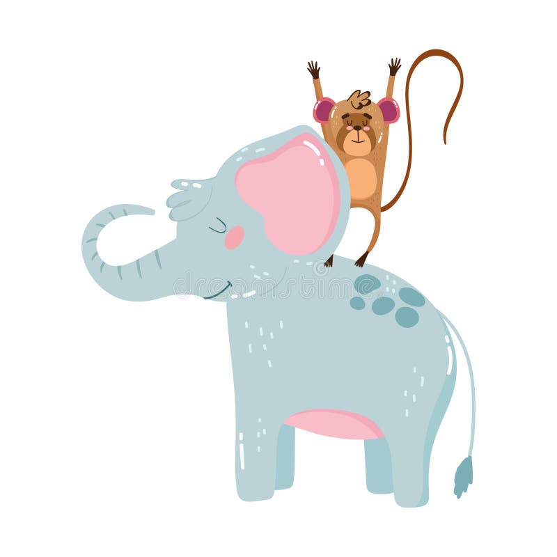 Cute Elephant Monkey Nature Wild Cartoon Isolated Icon Design Stock ...