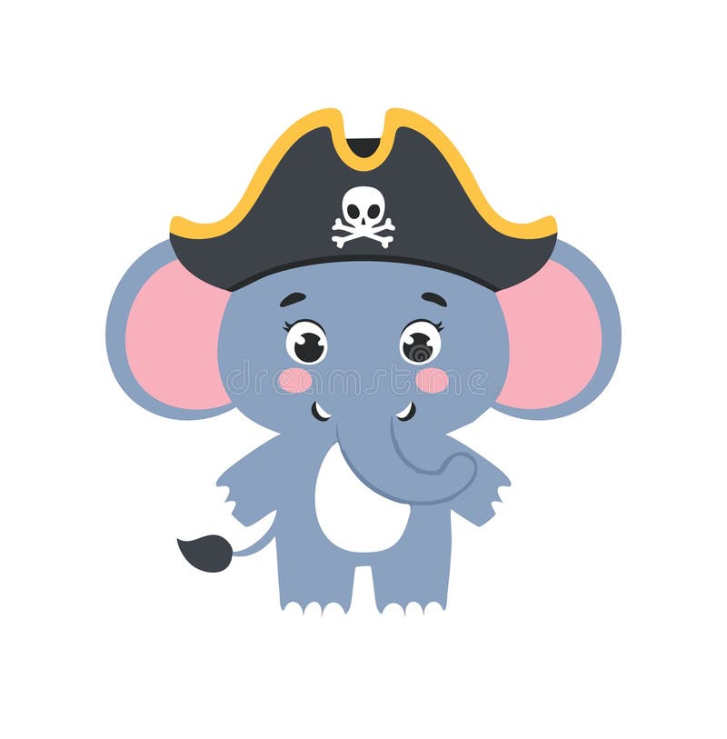 Cute Elephant with Pirate Hat Stock Vector - Illustration of happy ...
