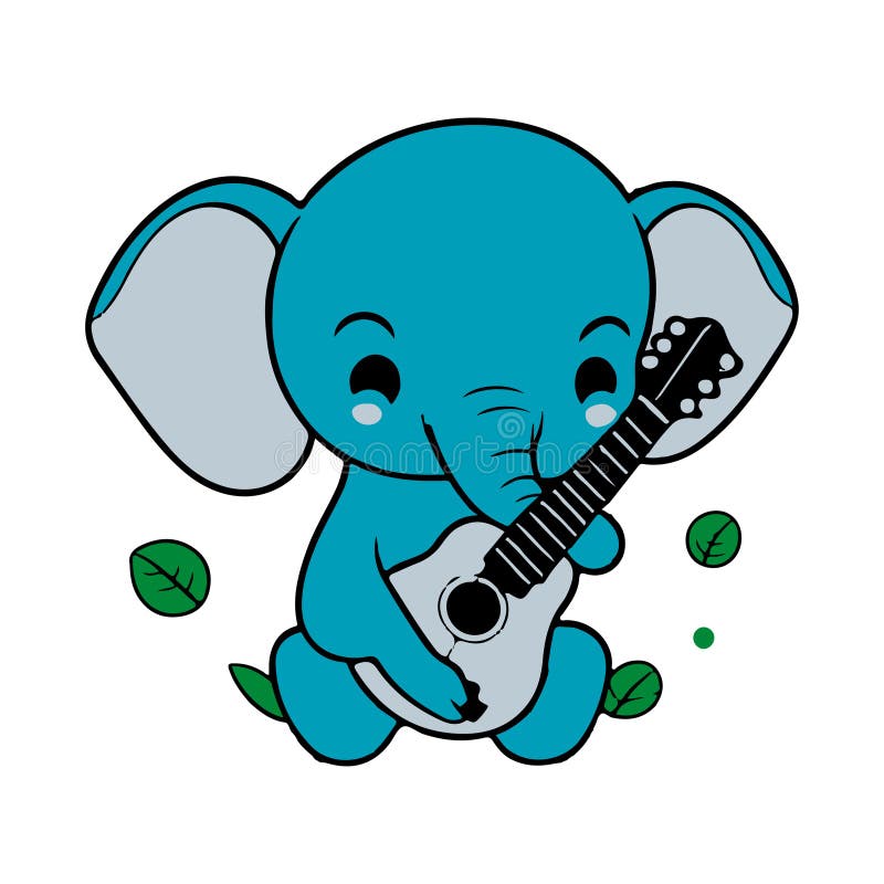 Cute Elephant Playing Guitar. Animal Cartoon Concept Isolated Stock ...