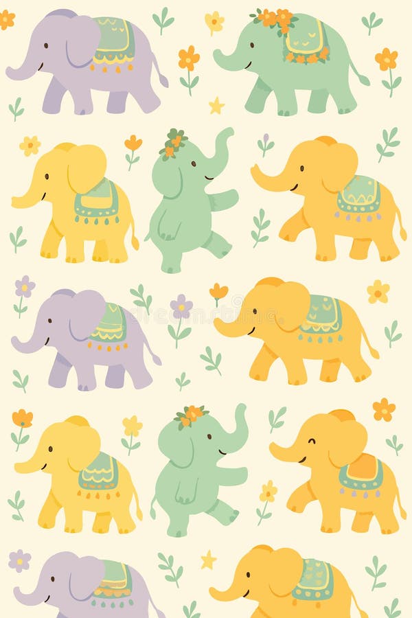 Cute Elephant Print Design in Vector Stock Vector - Illustration of retro, seamless: 375604053