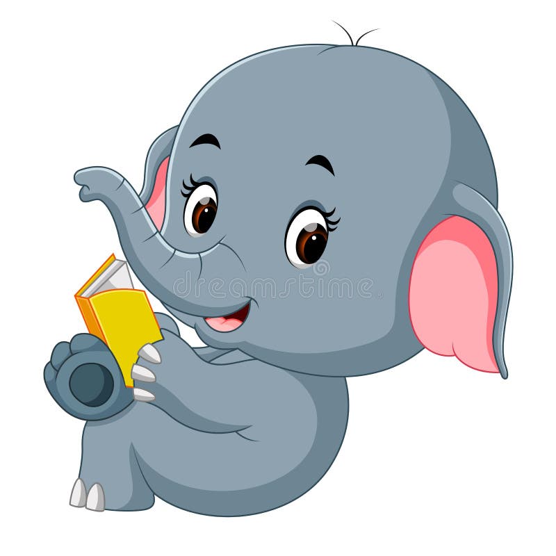 Cute Elephant Reading a Book. Stock Vector - Illustration of curiosity ...