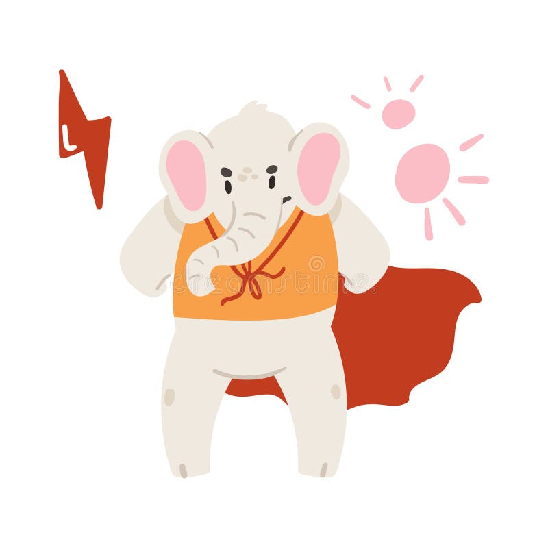 Cute Elephant in Red Superhero Cape Standing in Brave Strong Pose Stock ...