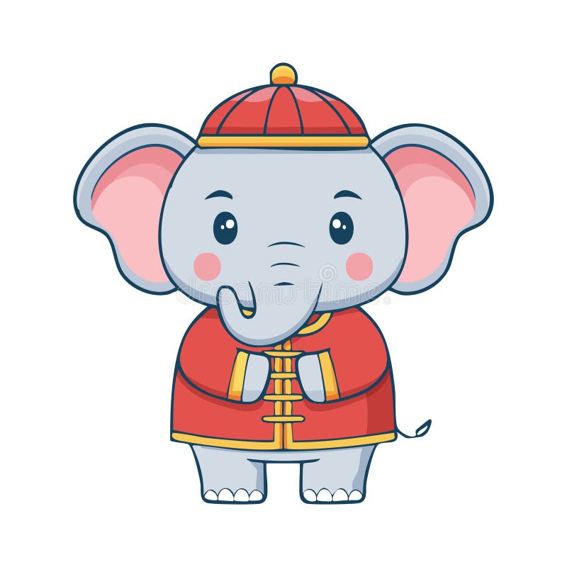 Cute Elephant with Traditional Chinese Clothing Stock Vector ...