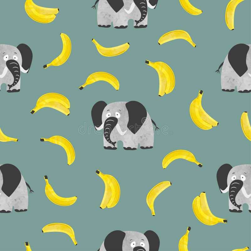 Cute Elephants and Bananas Seamless Pattern. Vector Illustration with Funny Animals Stock ...