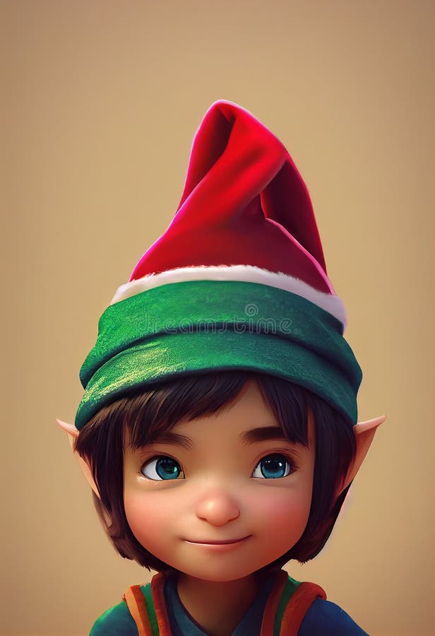 Cute Elf with Christmas Hat Stock Illustration - Illustration of pretty ...