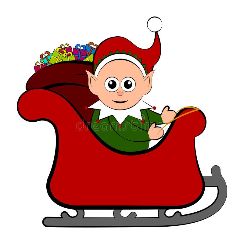 Cute Elf on a Christmas Sledge Stock Vector - Illustration of merry ...