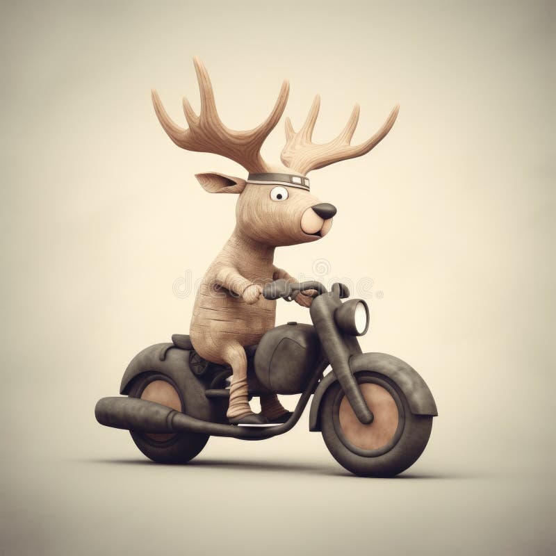 Cute Elk Riding a Motorcycle in Jon Klassen Style Stock Illustration ...