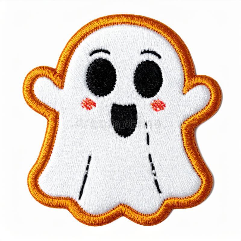 Cute Embroidered White Ghost Patch with Orange Border Stock ...