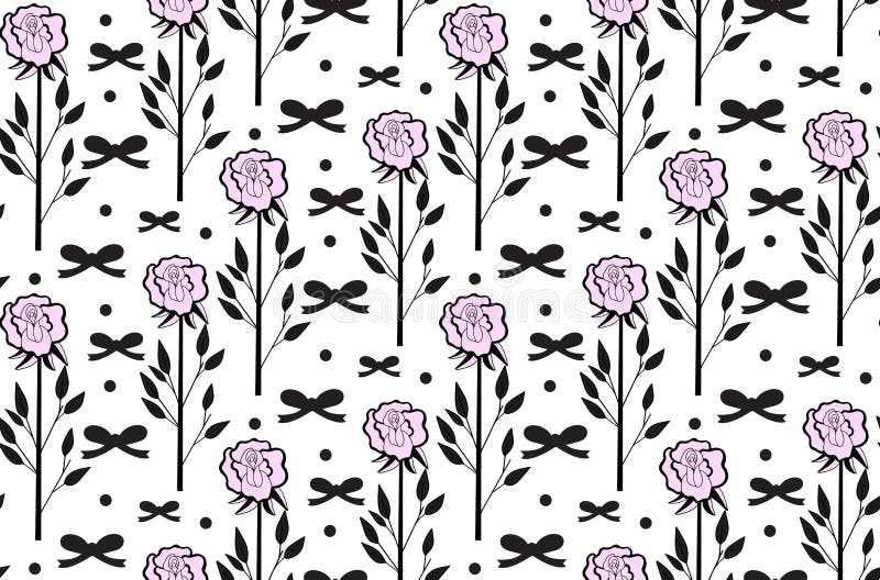 Cute Emo Oses Black and White Seamless Pattern Y2k, Hand Drawn Girly ...
