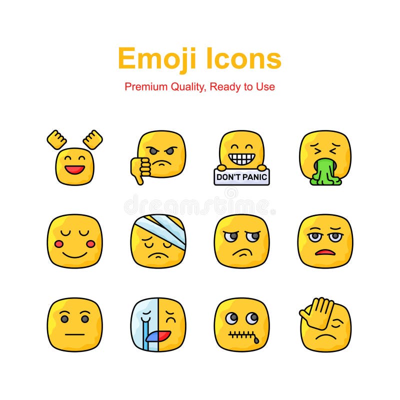 Cute Emoji Expressions, Emoticons Icons Set Stock Vector - Illustration ...