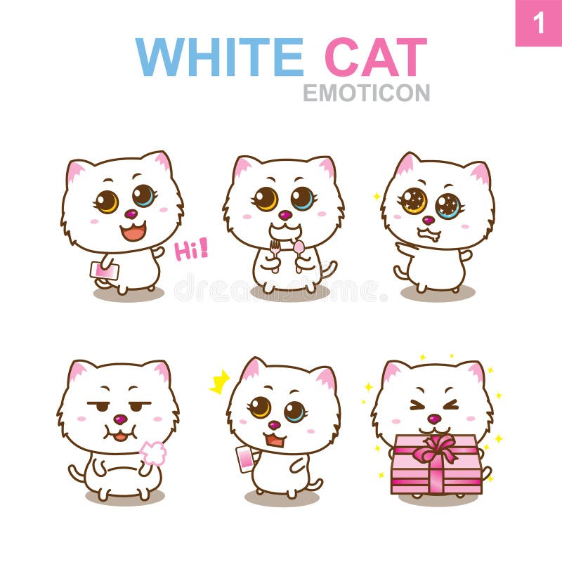 Cute Emoticon Design - Cat Set Stock Vector - Illustration of full ...