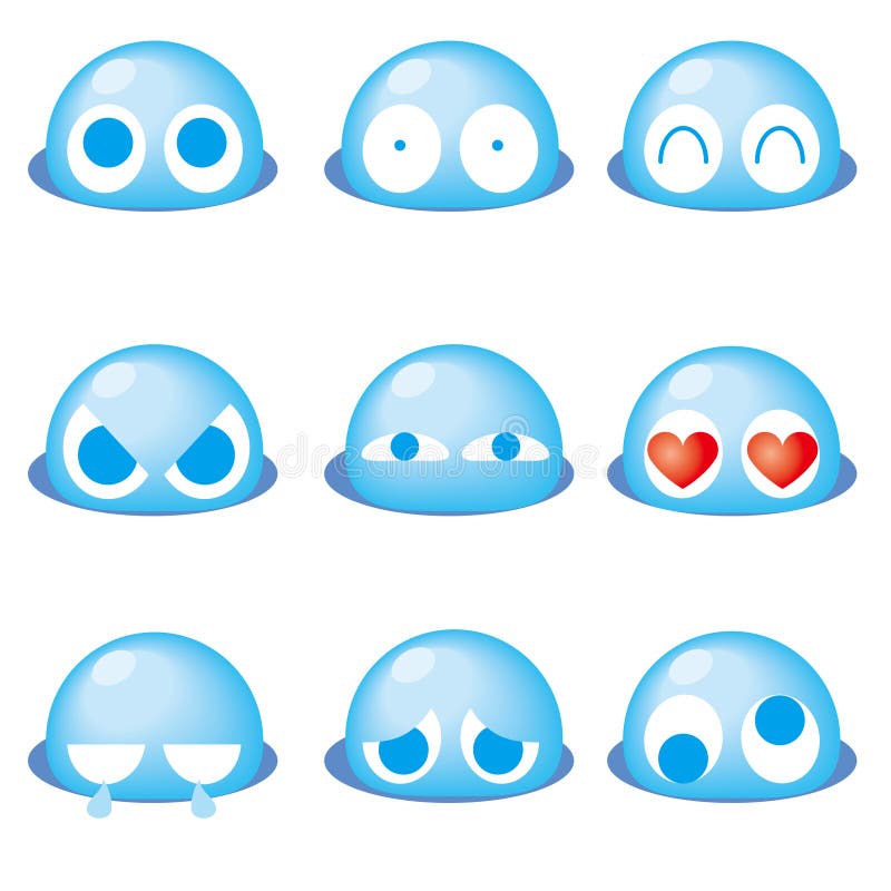 Cute emoticon 9set - blue stock vector. Illustration of cartoon - 129694818
