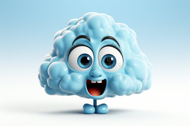Cute Emoticon Thinking with Blue Cloud Emoji 3d Illustration 3d ...