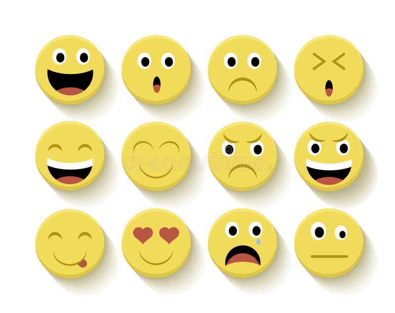 Smiley Face and Emoticon Simple Set with Facial Expressions Stock ...