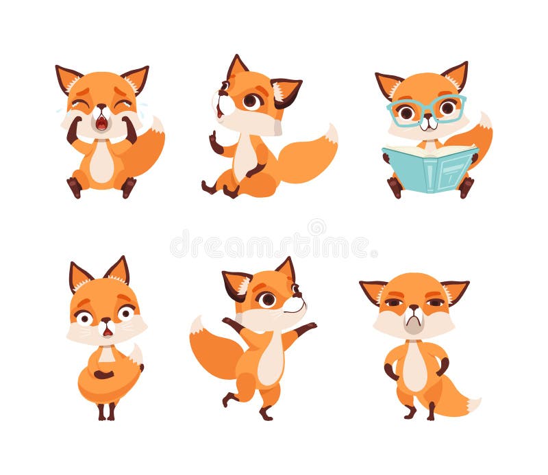 Cute Emotional Fox Cub in Different Activities Set Cartoon Vector ...
