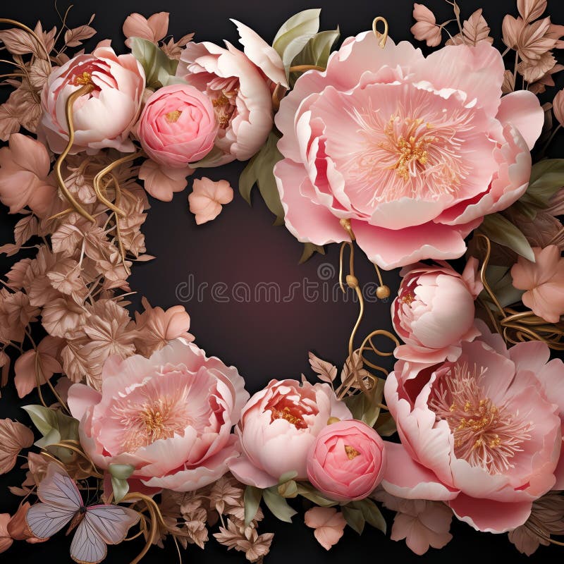 Cute Enchanted Peonies Floral Frame Watercolor Stock Illustration ...