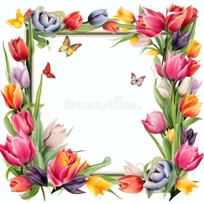 Cute Enchanted Tulip Frame Floral Frame Watercolor Stock Illustration ...