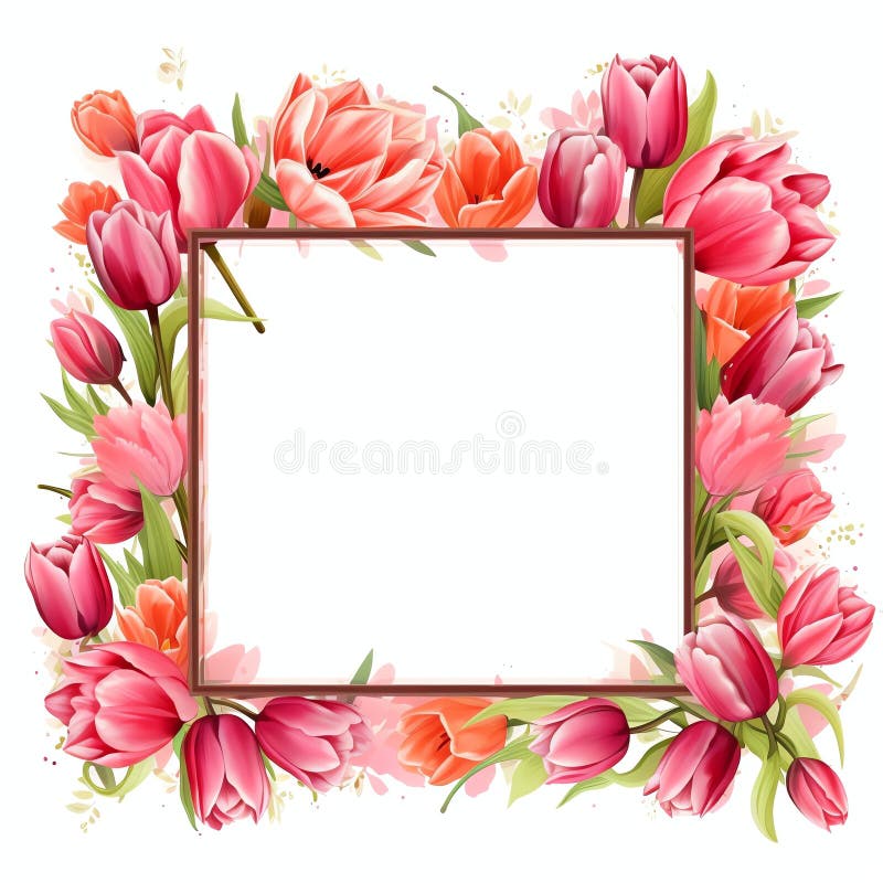 Cute Enchanted Tulip Frame Floral Frame Watercolor Stock Illustration ...