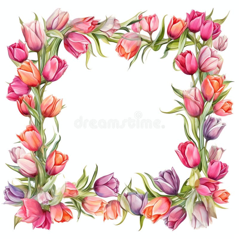 Cute Enchanted Tulip Frame Floral Frame Watercolor Stock Illustration ...