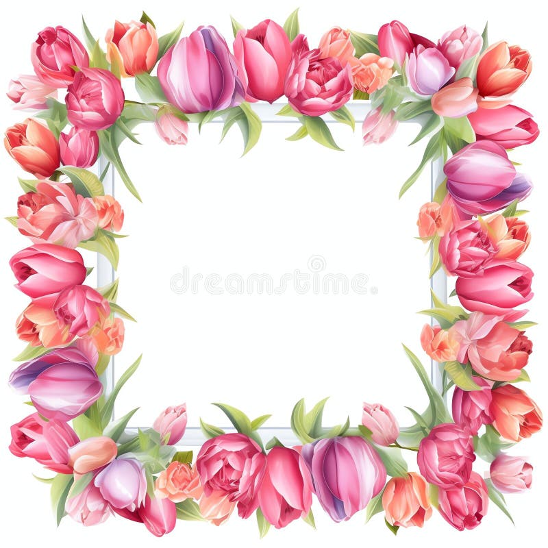 Cute Enchanted Tulip Frame Floral Frame Watercolor Stock Illustration ...