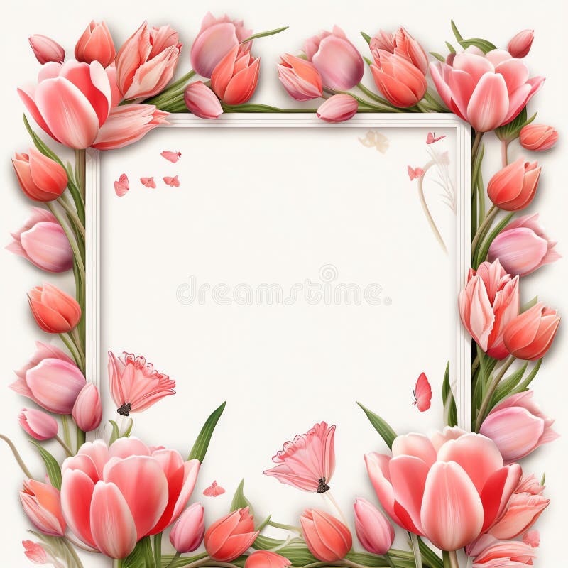 Cute Enchanted Tulip Frame Floral Frame Watercolor Stock Illustration ...