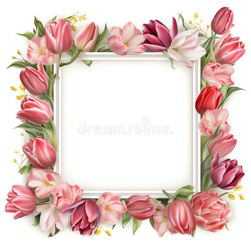 Cute Enchanted Tulip Frame Floral Frame Watercolor Stock Illustration ...