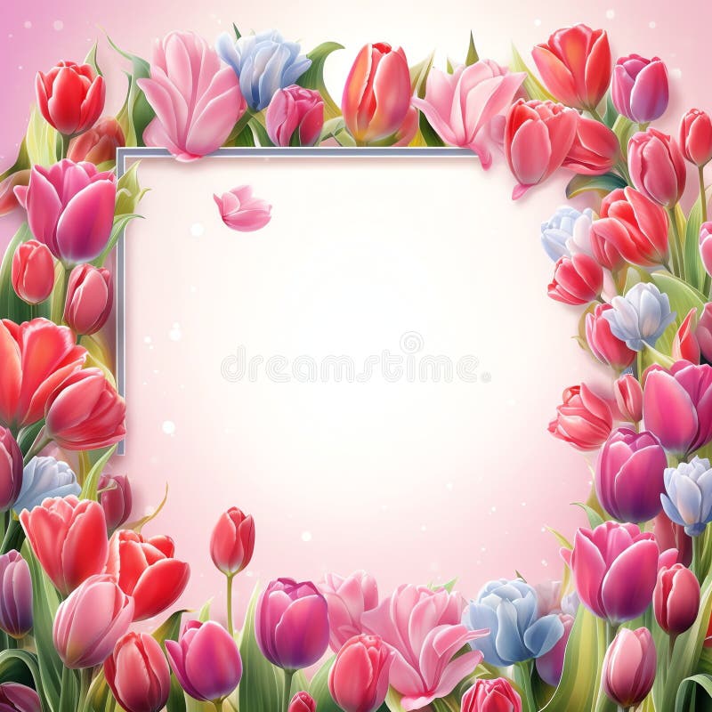Cute Enchanted Tulip Frame Floral Frame Watercolor Stock Illustration ...