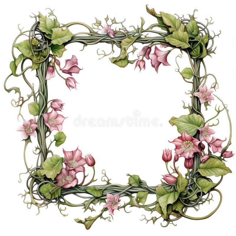 Cute Enchanted Vines Floral Frame Watercolor Stock Illustration ...