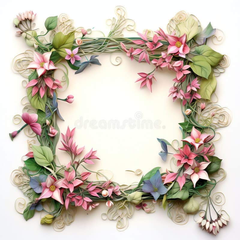 Cute Enchanted Vines Floral Frame Watercolor Stock Illustration ...