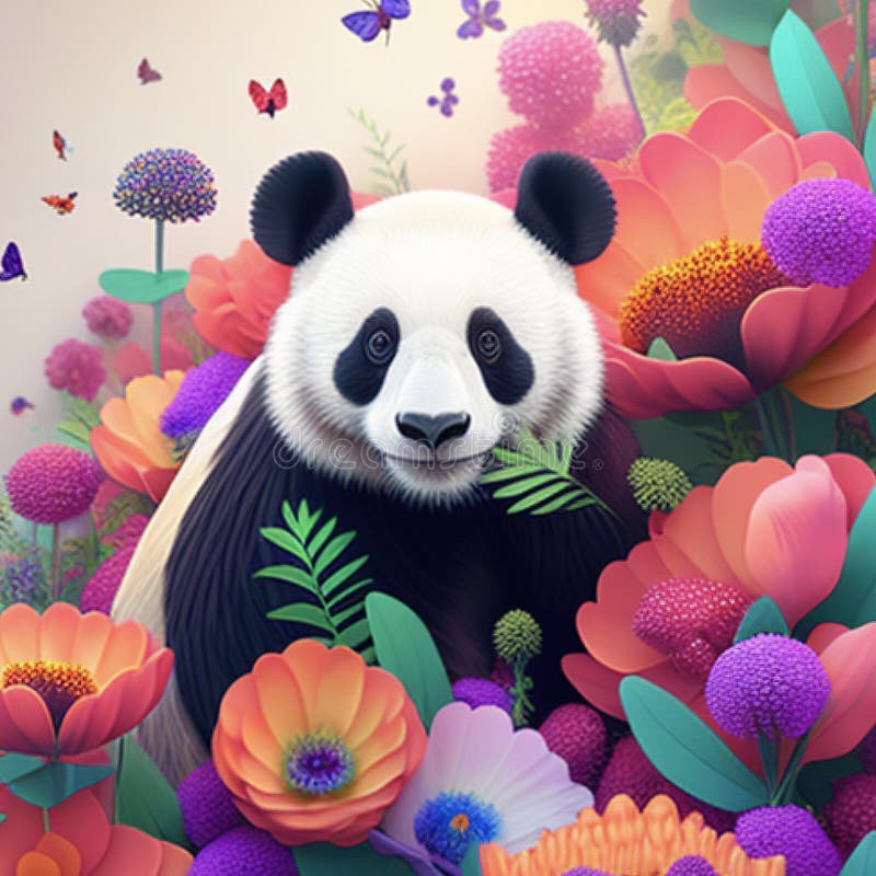 Cute Endangered Panda. Artificial Intelligence Drawing Stock ...