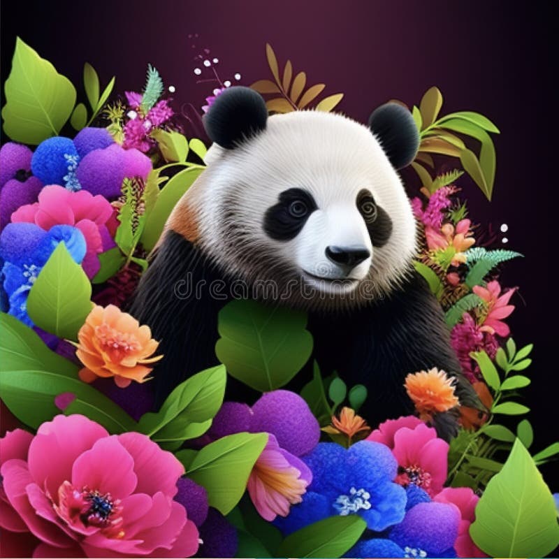 Cute Endangered Panda. Artificial Intelligence Drawing Stock ...