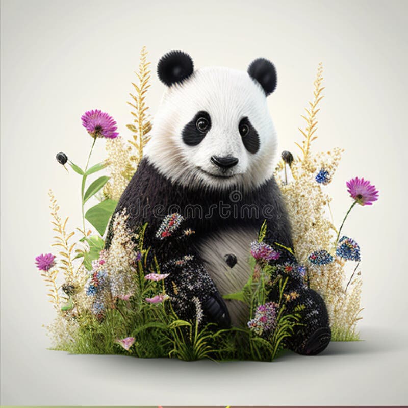 Cute Endangered Panda. Artificial Intelligence Drawing Stock ...