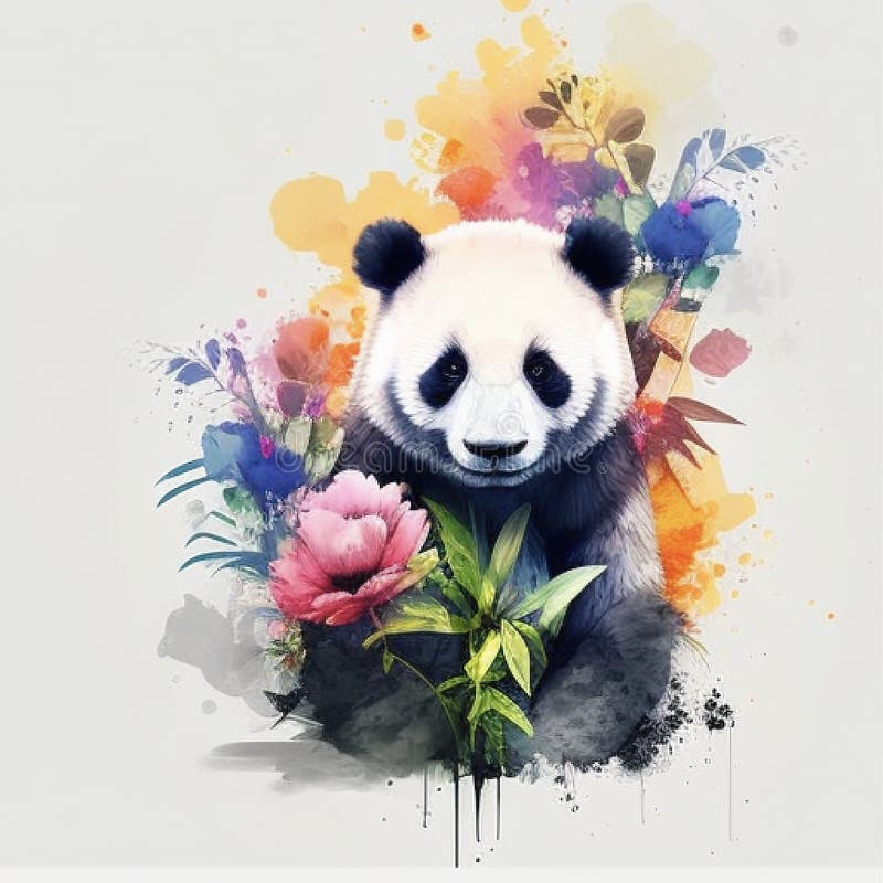 Cute Endangered Panda. Artificial Intelligence Drawing Stock ...