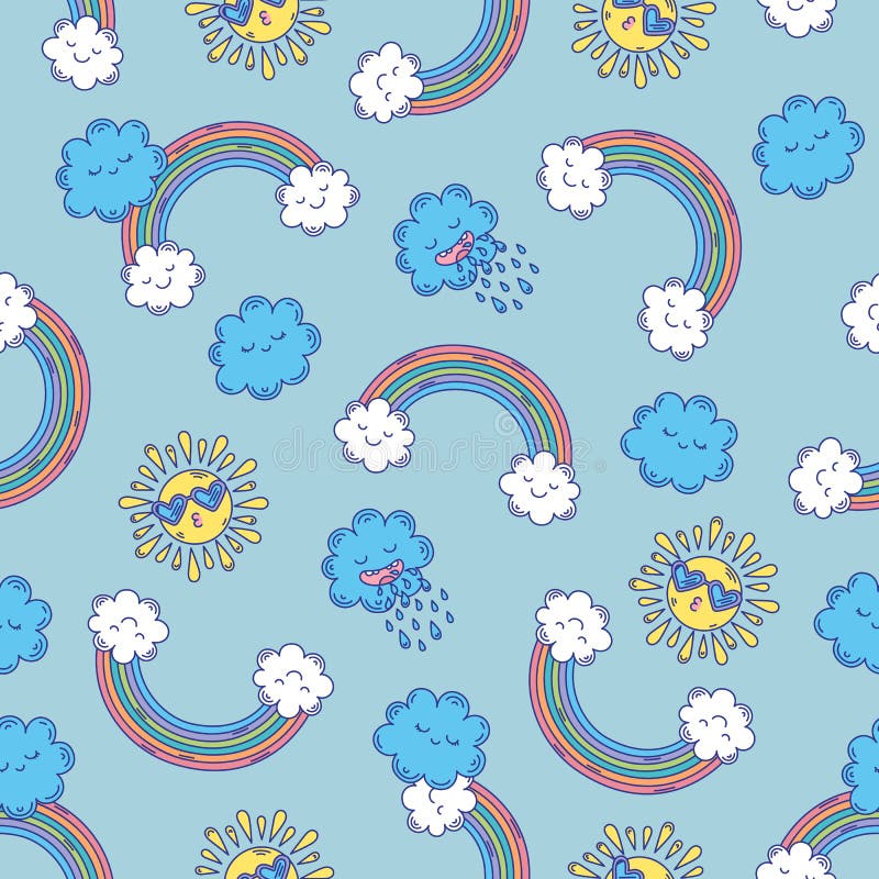 Cute Endless Doodle Weather Pattern Stock Vector - Illustration of ...