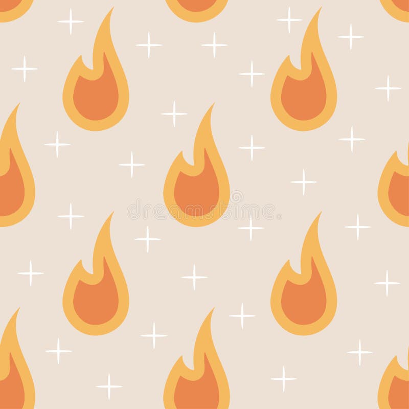Cute Endless Seamless Pattern with Fire and Stars Flat Vector ...