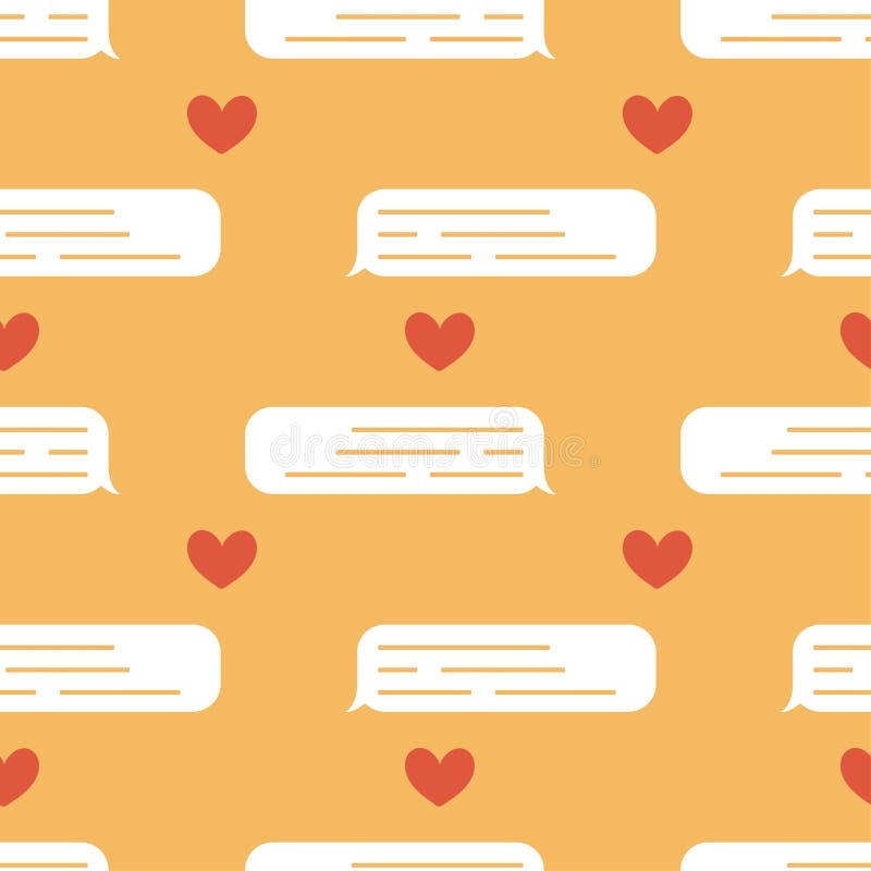 Cute Endless Seamless Pattern with Message Icons and Red Hearts Flat ...