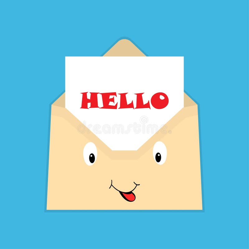 Cute Open Envelope with the Message Hello Stock Vector - Illustration ...