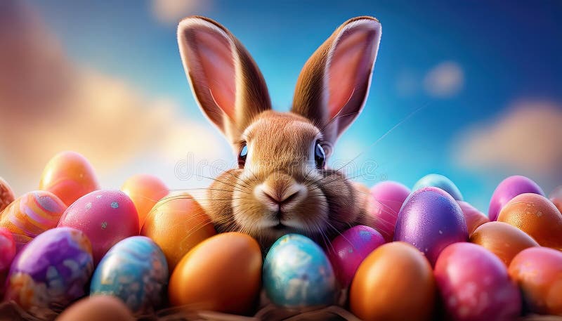 Cute Ester Rabbit Head with Long Ears Showing Out from a Peel of ...