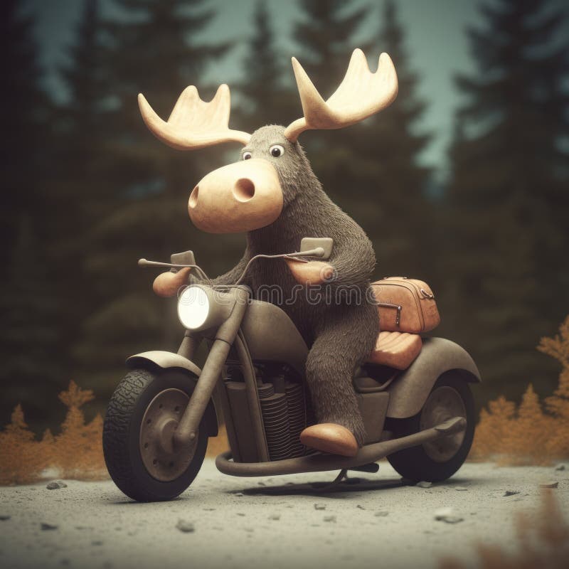 Cute Eurasian Moose Riding a Motorcycle Stock Illustration ...