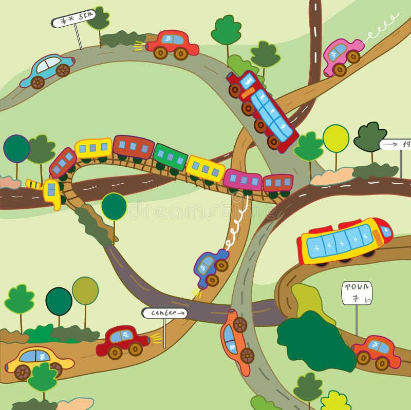 Cute Everyday Transportation Cartoon Stock Vector - Illustration of ...