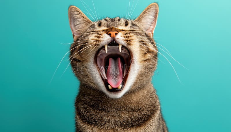 Cute and Exaggerated Cat Expression: Cat with Mouth Widely Open in Oval ...