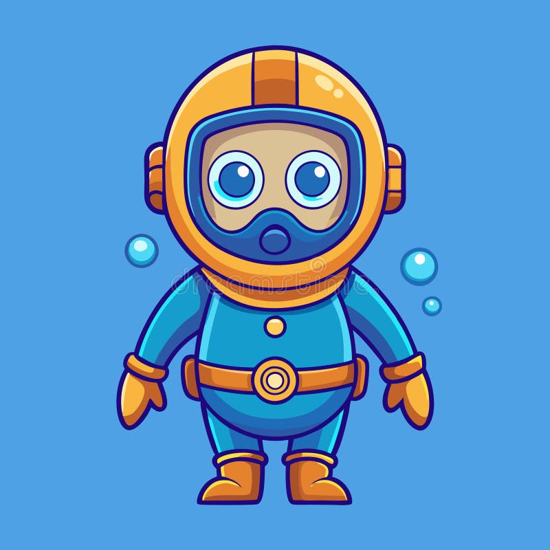 Cute Excited Cartoon Scuba Diver Vector Illustration Stock Vector ...