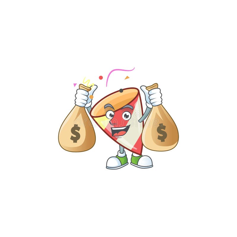 Cute Exploding Confetti Cartoon Character Smiley with Money Bag Stock ...