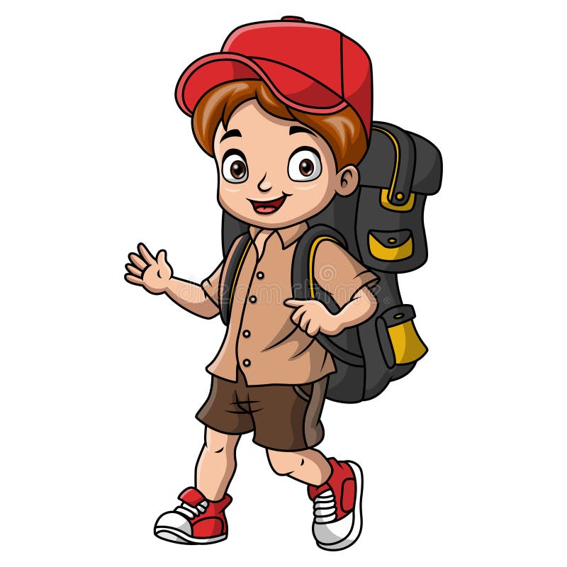 Cute Explorer Boy Cartoon with Backpack Stock Vector - Illustration of ...